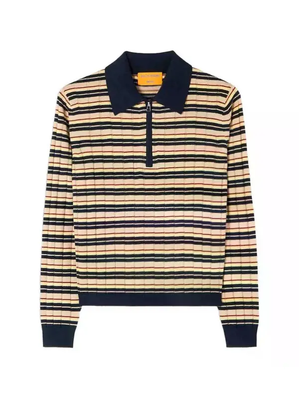 Guest In Residence Striped Cable-knit Polo Top - Blue