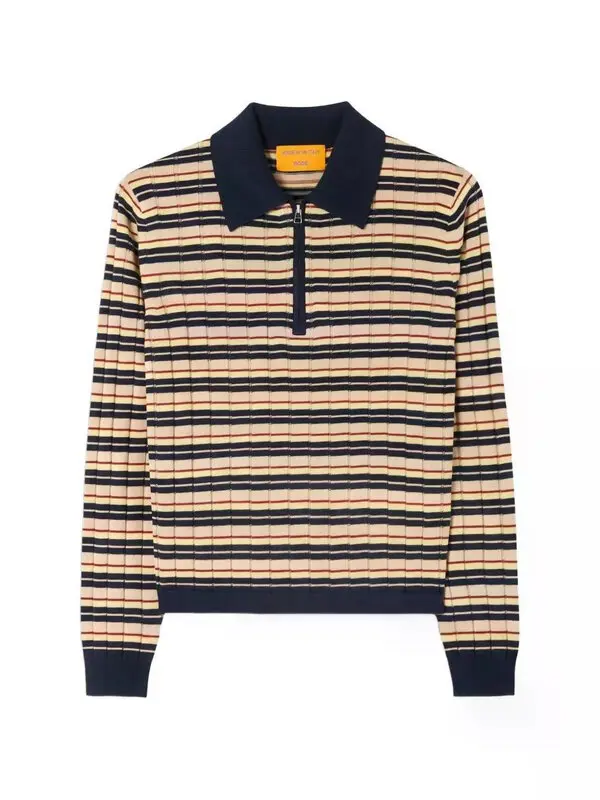 Guest In Residence Striped Cable-knit Polo Top - Blue