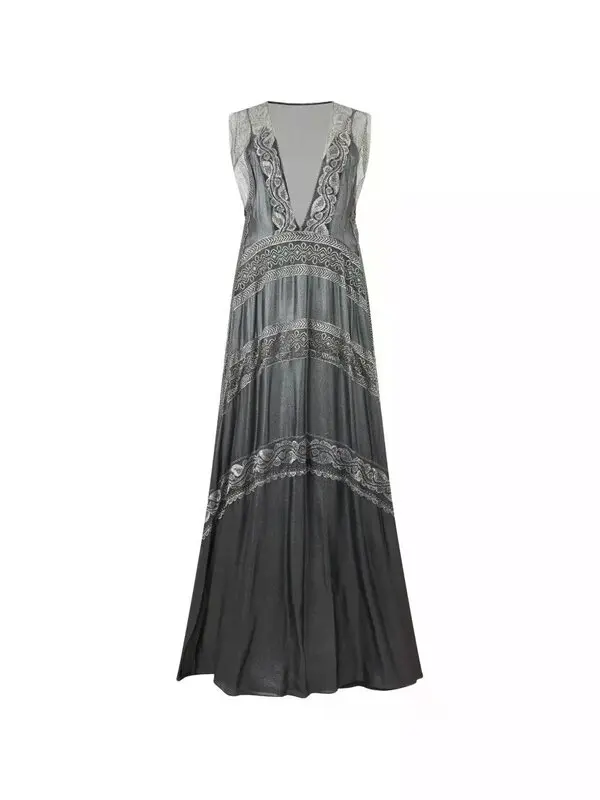 Alberta Ferretti V-neck Embroidered Maxi Dress - Grey