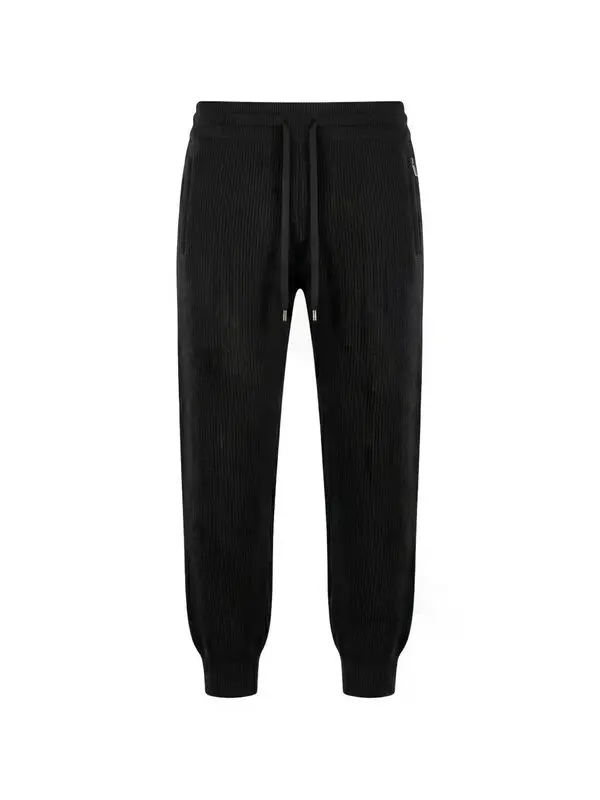MOORER Ribbed Knit Drawstring Track Pants - Black