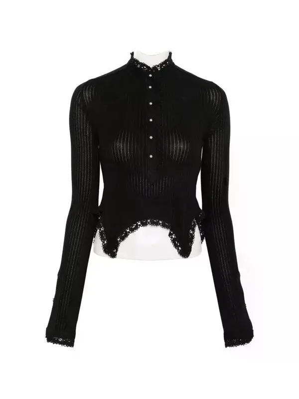 ANN DEMEULEMEESTER Lace-trim Ribbed Top