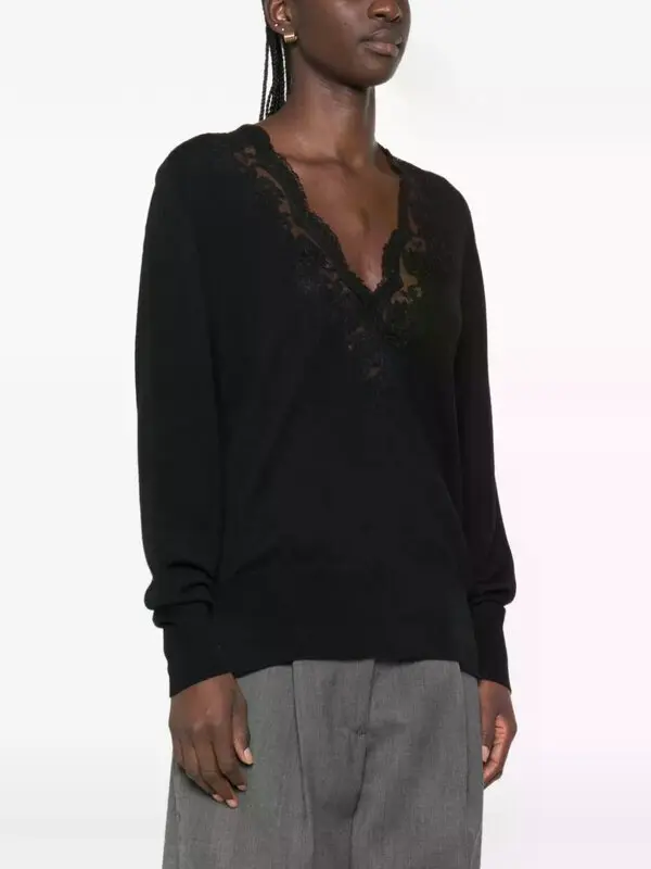 ERMANNO FIRENZE Lace Trim V-neck Sweatshirt