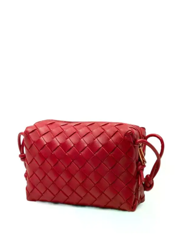Bottega Veneta Mini Lambskin Intrecciato Loop Camera Bag - Red