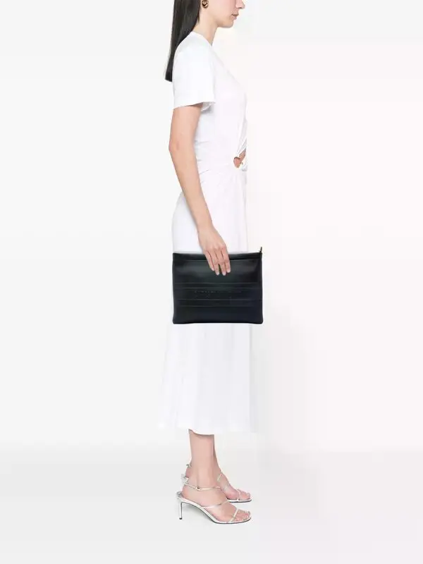 Dior 2020 Embossed Calfskin Logo Zip Clutch Bag