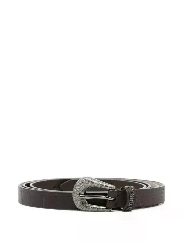 Brunello Cucinelli Monili Embellished Croc-effect Leather Belt - Brown