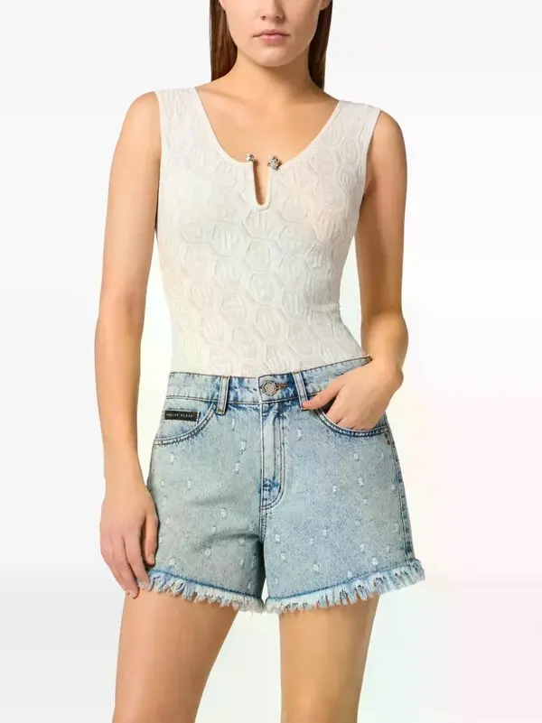 Philipp Plein Distressed Raw-edge Denim Shorts
