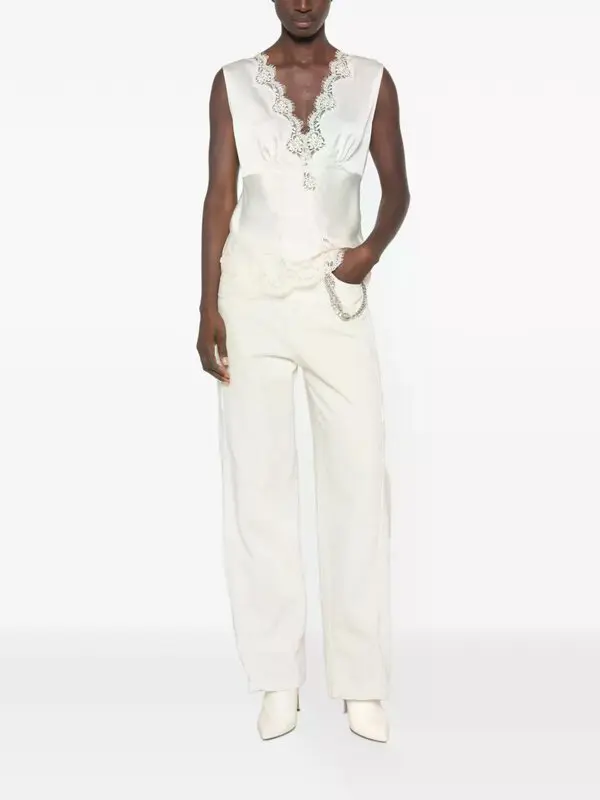 ERMANNO FIRENZE Lace-trim Satin Top