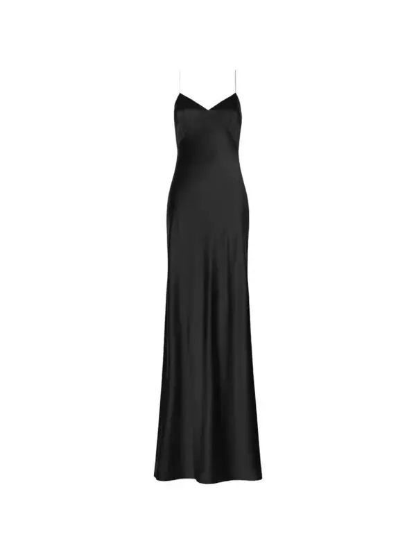 PIANOFORTE Satin-finish Spaghetti-strap Maxi Dress