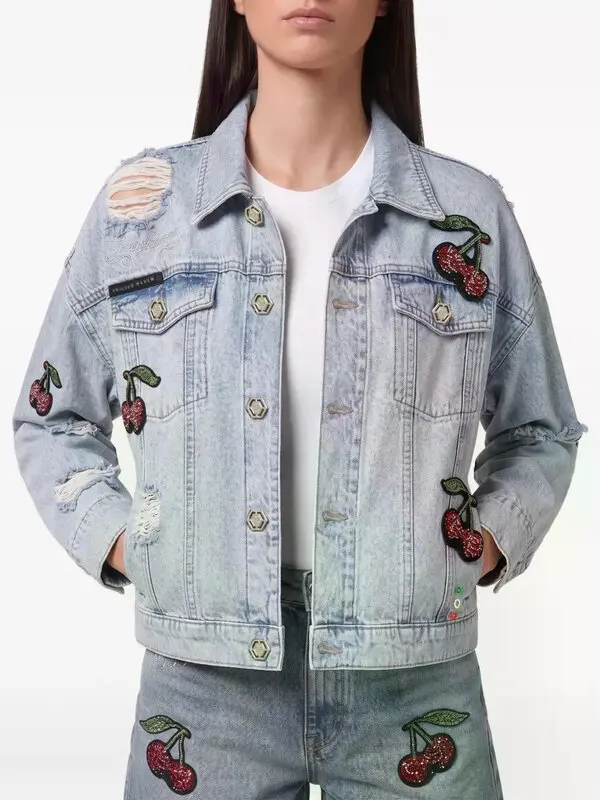 Philipp Plein Embroidered Cherry Denim Jacket