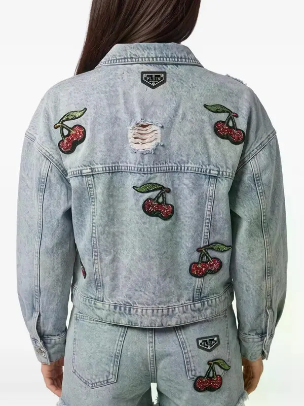 Philipp Plein Embroidered Cherry Denim Jacket - Blue