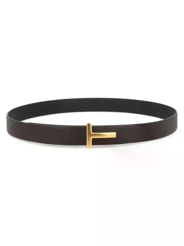 TOM FORD Leather Belt With Gold Tone T Buckle