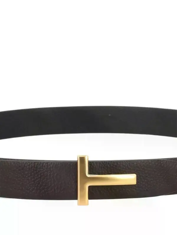 TOM FORD Leather Belt With Gold Tone T Buckle - Brown