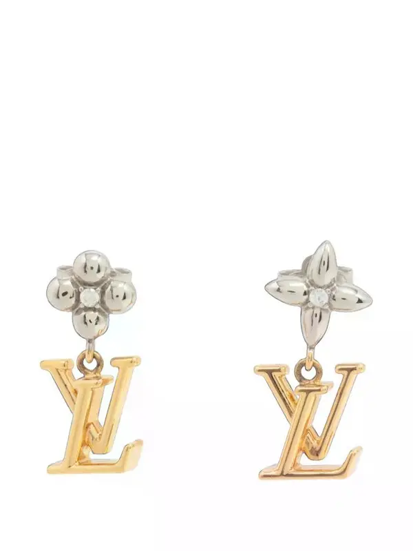 LOUIS VUITTON Two-tone Iconic Flower & Charm Drop Earrings
