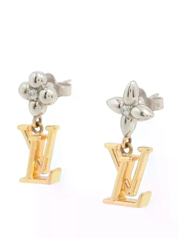 LOUIS VUITTON Two-tone Iconic Flower & Charm Drop Earrings
