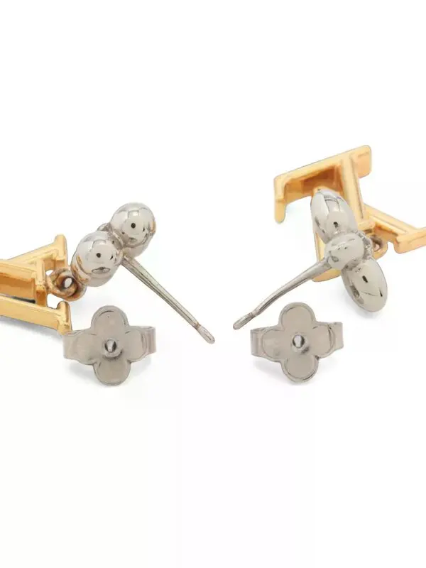 LOUIS VUITTON Two-tone Iconic Flower & Charm Drop Earrings