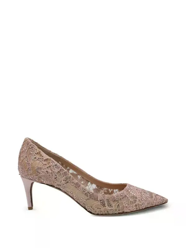 Valentino Garavani Lace Crystal Embellished Pointed Toe Stiletto Heel Pumps