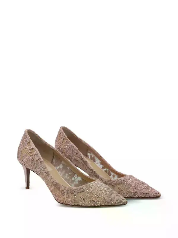 Valentino Garavani Lace Crystal Embellished Pointed Toe Stiletto Heel Pumps