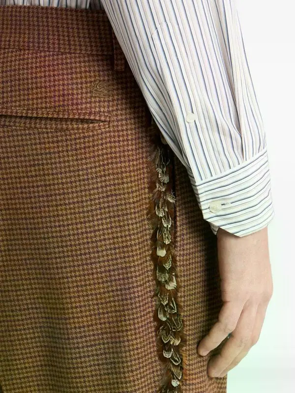 Etro Straight-leg Wool-and-cashmere Trousers With Feathers And Micro Houndstooth