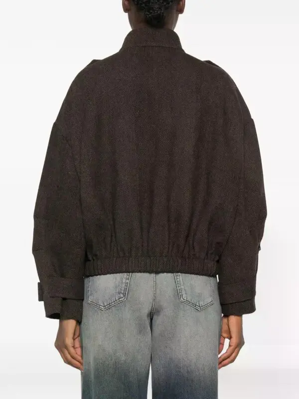 Maje Herringbone Pattern Stand-up Collar Zip-up Jacket