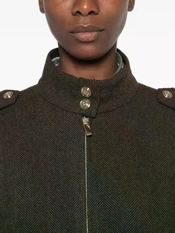 Maje Herringbone Pattern Stand-up Collar Zip-up Jacket