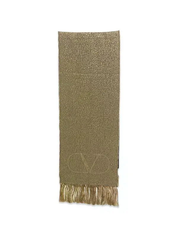 Valentino Garavani Vlogo Fringed Wool Scarf - Gold
