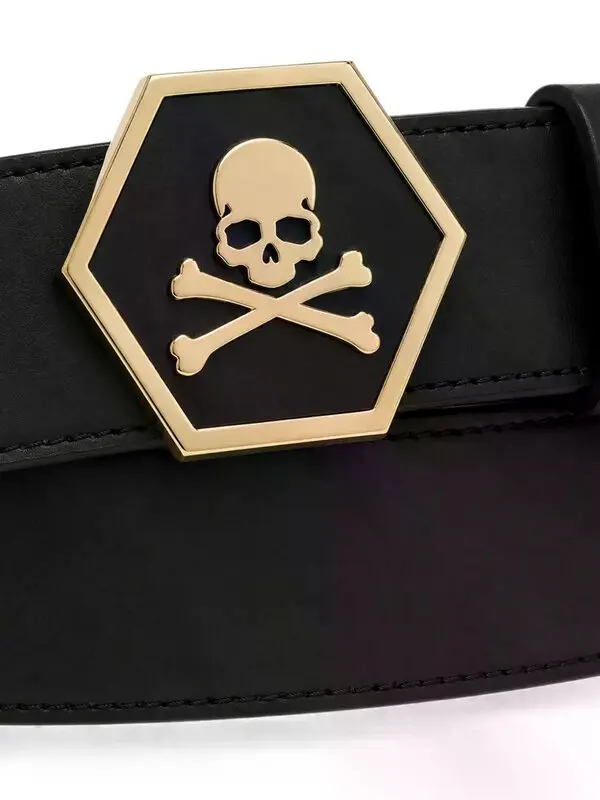 Philipp Plein Leather Belt With Skull Buckle