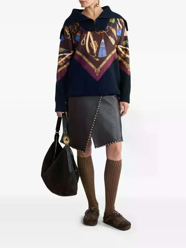 Etro Wool And Cashmere Sweater With Zip And Silk Insert