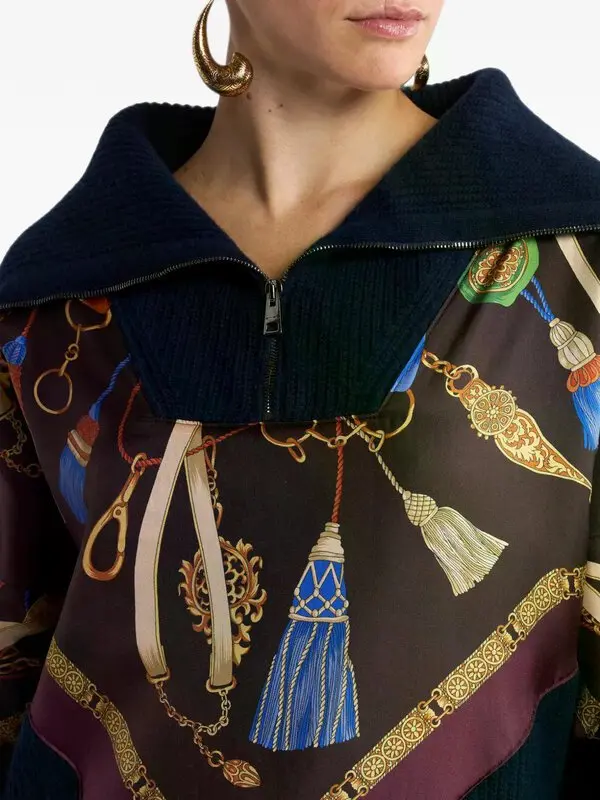 Etro Wool And Cashmere Sweater With Zip And Silk Insert