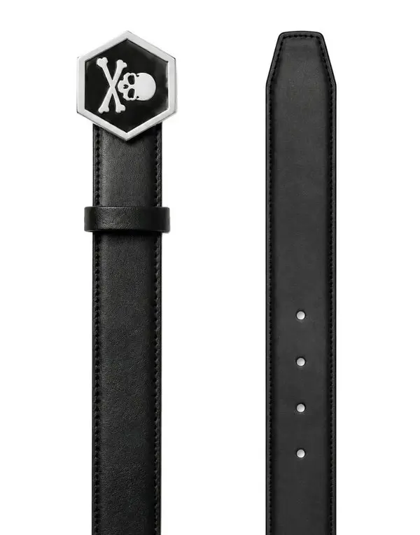 Philipp Plein Skull Buckle Leather Belt - Black