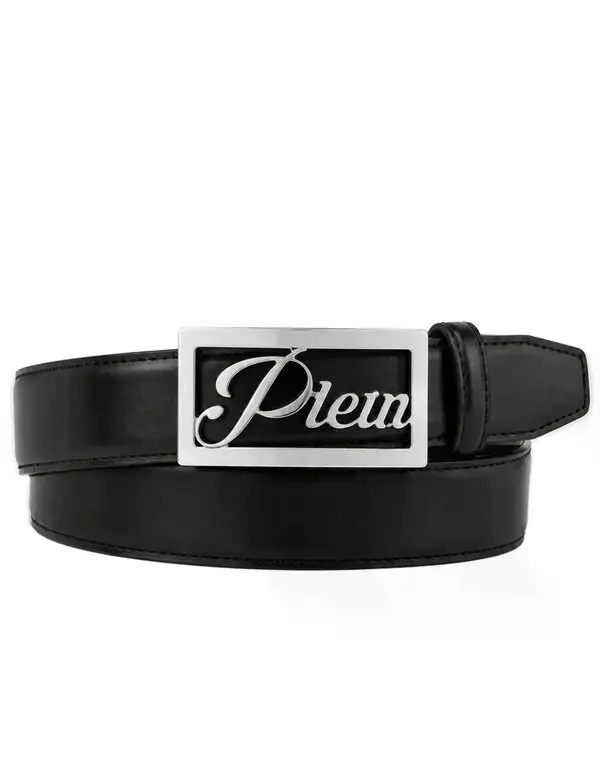 Philipp Plein Saffiano Leather Belt With Openwork Buckle - Black