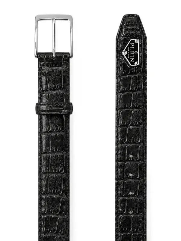 Philipp Plein Leather Belt With Crocodile Effect And Metal Plaque
