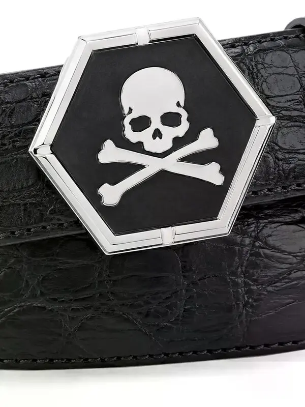 Philipp Plein Leather Belt With Skull And Crossbones Buckle