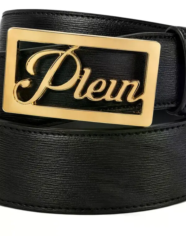 Philipp Plein Saffiano Leather Belt With Gold Tone Buckle