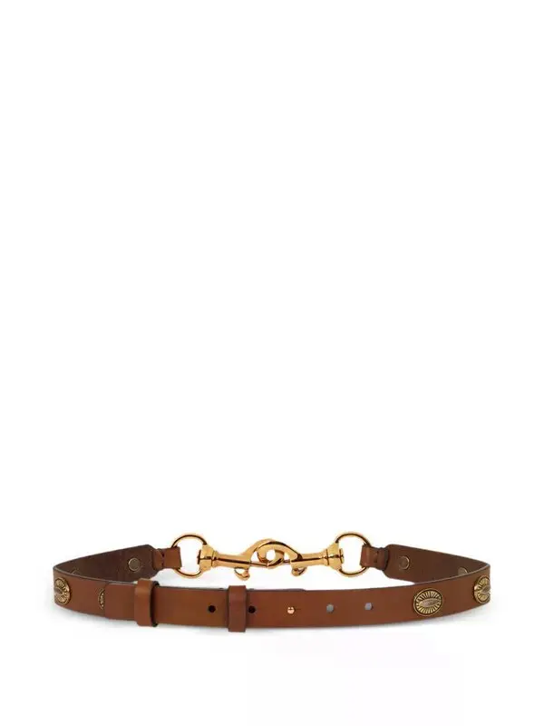 Etro Leather Belt With Oval Studs And Paisley Droplet Detail - Brown