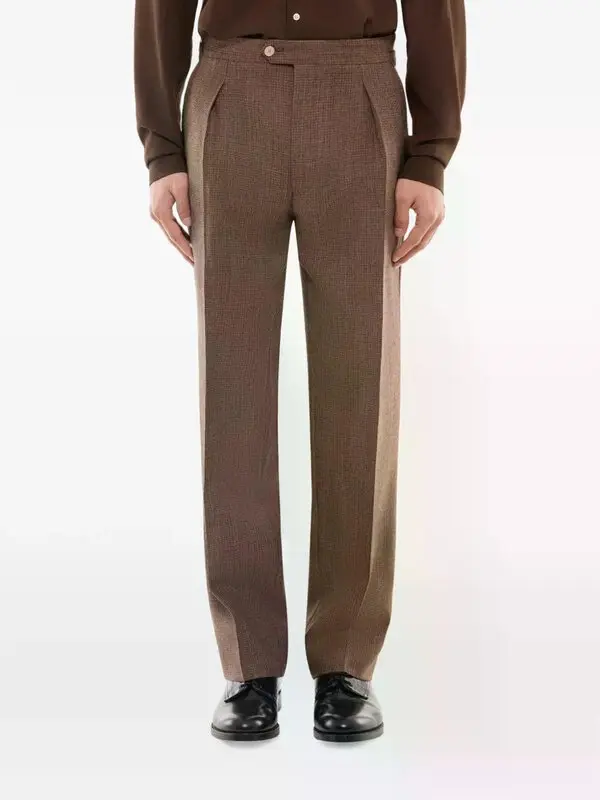 FURSAC Pleated Wool Trousers With Micro-check Pattern