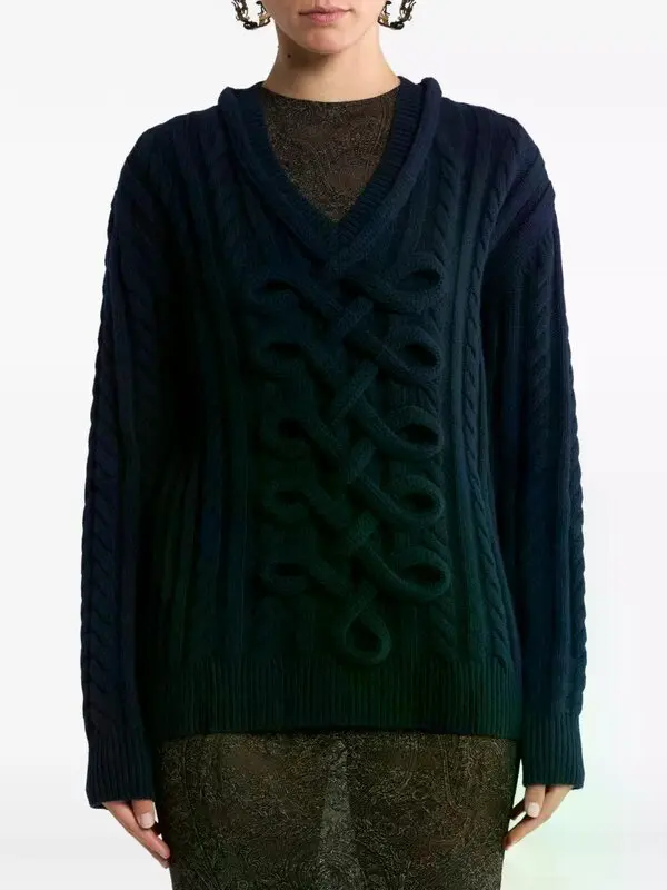 Etro Ribbed Wool-blend Sweater With Woven Detailing