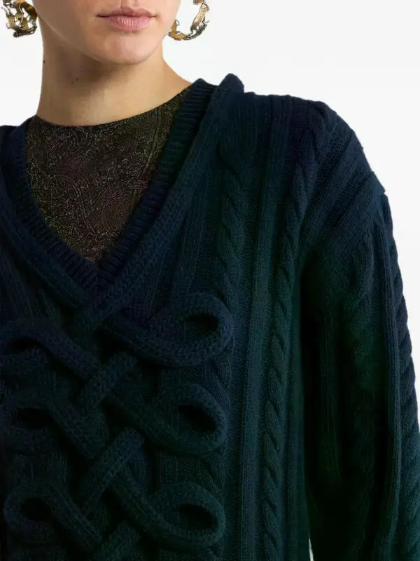 Etro Ribbed Wool-blend Sweater With Woven Detailing