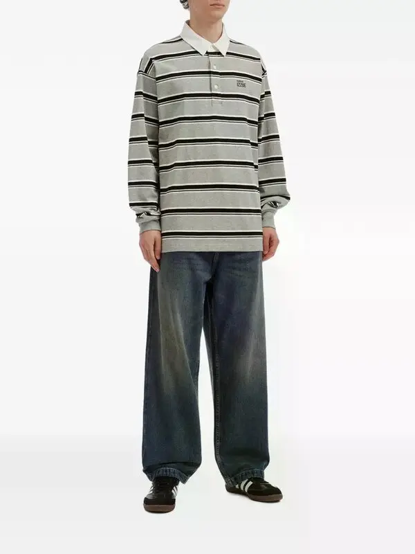 Izzue Horizontal-stripe Long-sleeve Polo Shirt