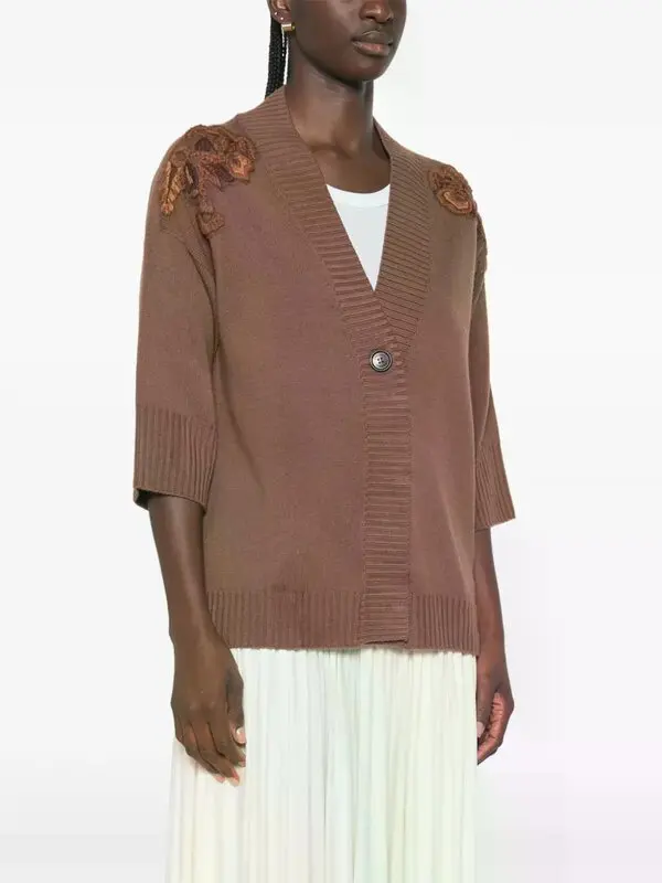 ERMANNO FIRENZE Floral Appliqué V-neck Cardigan