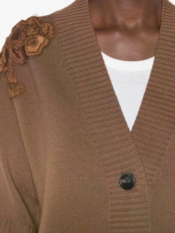 ERMANNO FIRENZE Floral Appliqué V-neck Cardigan