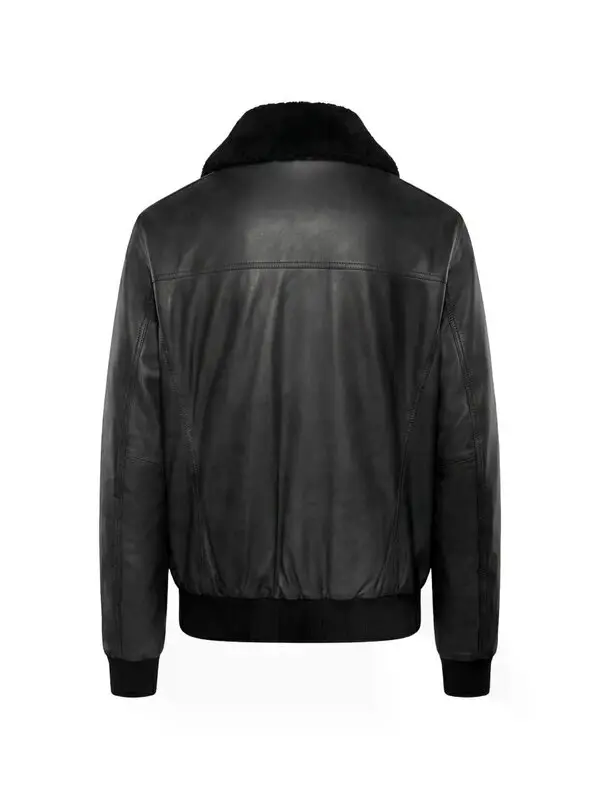 MOORER Shearling Collar Leather Bomber Jacket