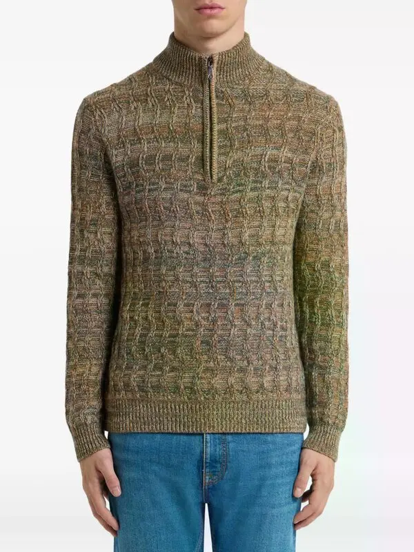 Etro Cable Knit Cashmere Quarter Zip Sweater