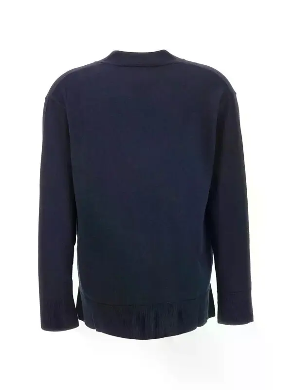ELENA MIRÒ V-neck Side-slit Fine-knit Top - Blue