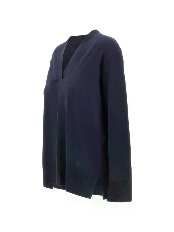 ELENA MIRÒ V-neck Side-slit Fine-knit Top