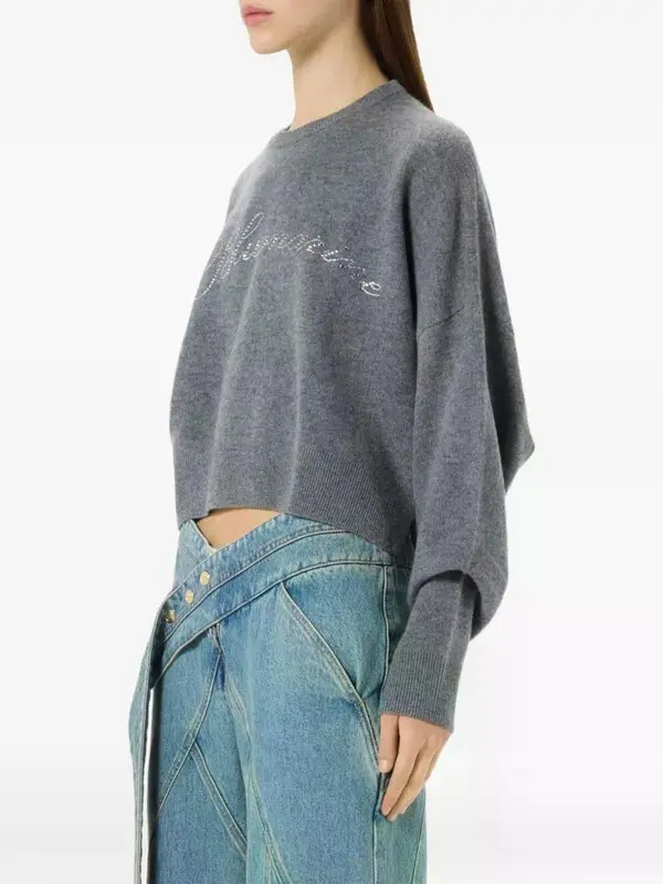 Blumarine Rhinestone Logo Wool Sweater