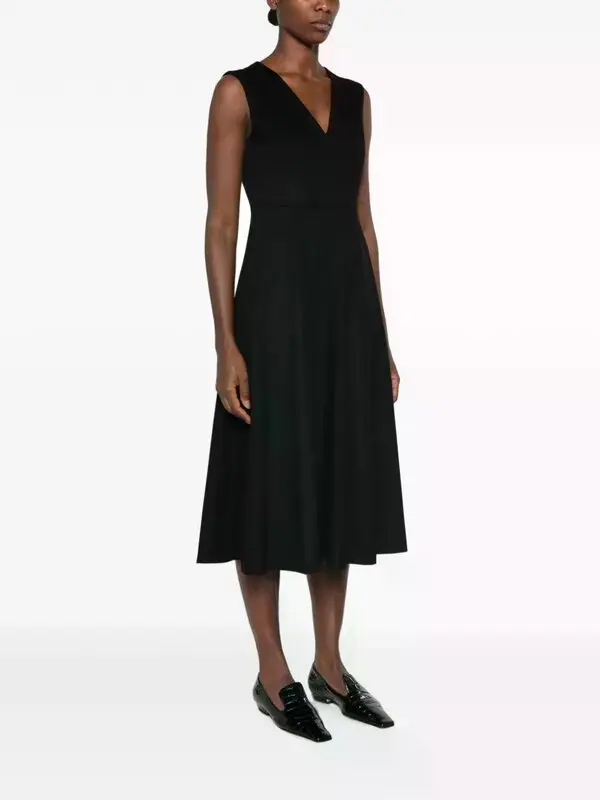 Max Mara Sleeveless V-neck A-line Midi Dress - Black