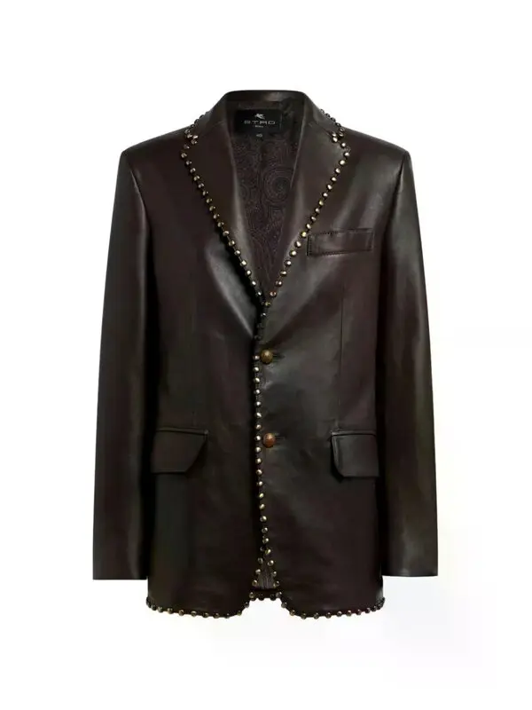 Etro Single-breasted Leather Jacket With Studs - Brown