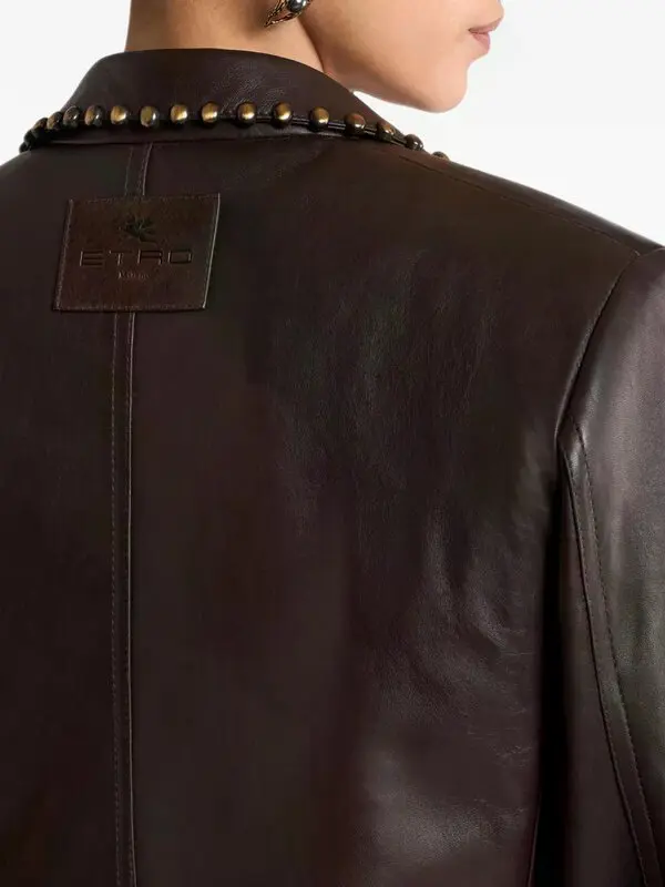 Etro Single-breasted Leather Jacket With Studs