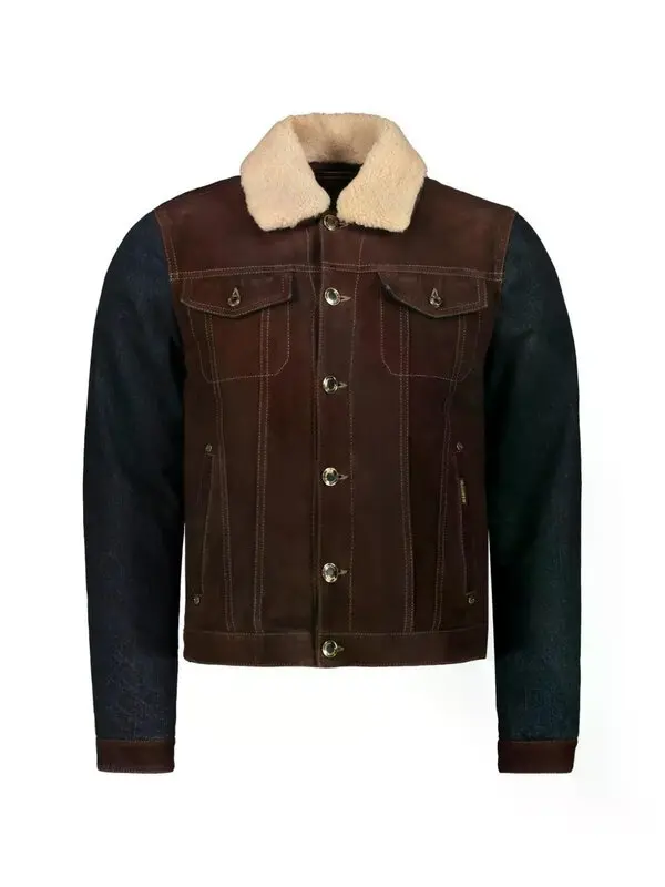 MOORER Shearling Collar Panelled Denim Jacket