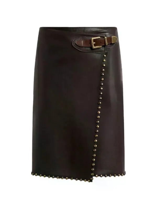 Etro Short Leather Skirt With Studs - Brown